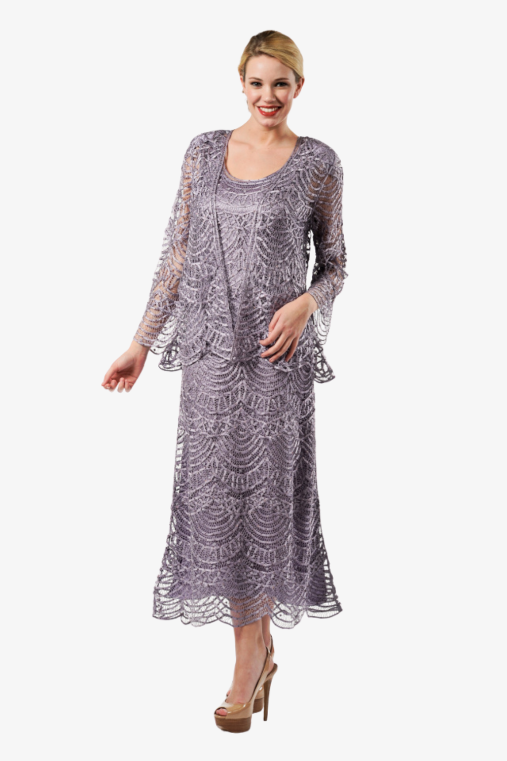 Soulmates C1062 Scallop Hand Crocheted Lace Dress with Jacket Set (Cap